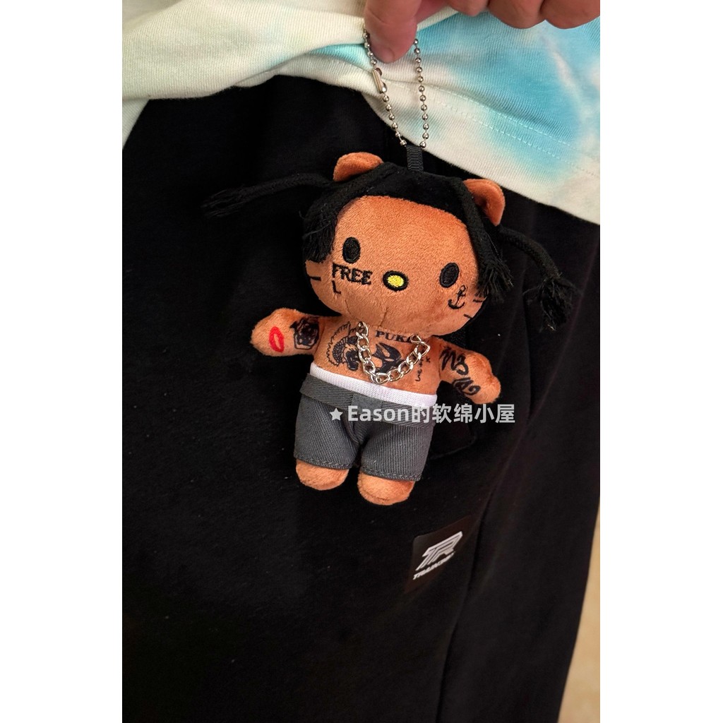 สไตล์ใหม่หนังสีดํา rapper Rap helloKitty จี้ห้อยกระเป๋าสกปรก Braid ...