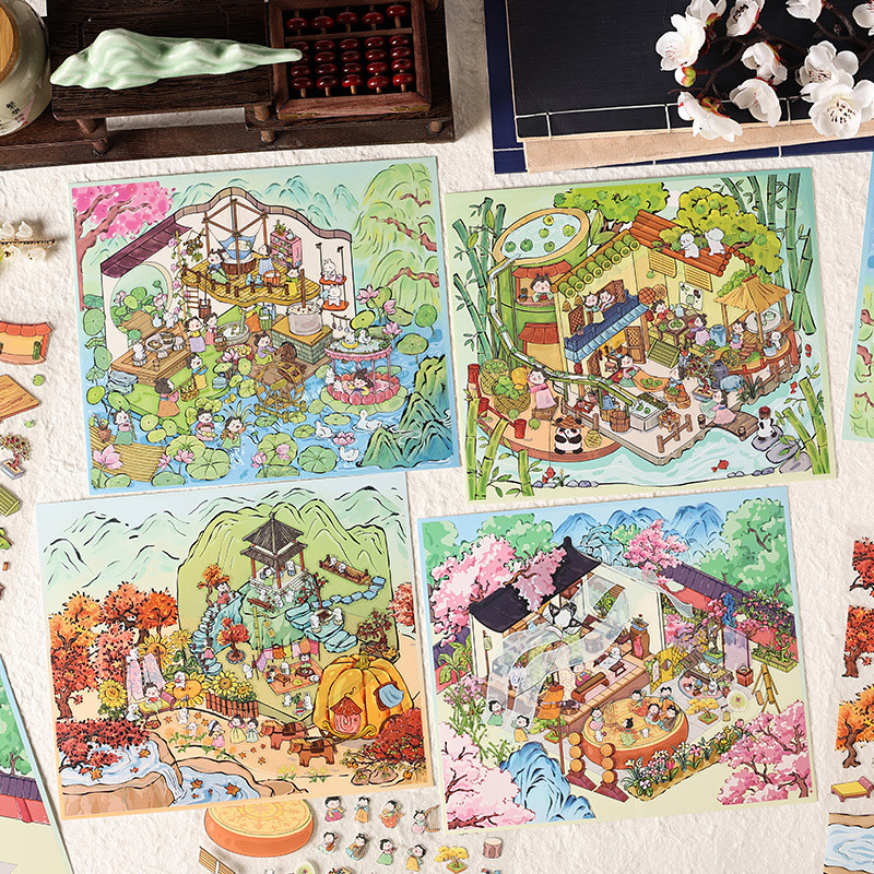 KOWEI 3 ชิ้น [จีน Courtyard Series] 3D กันน้ํา DIY Vintage Multi-Design ...