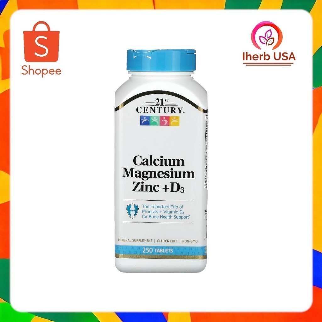 21st Century, Calcium Magnesium Zinc + D3, 250 Tablets | Shopee Thailand