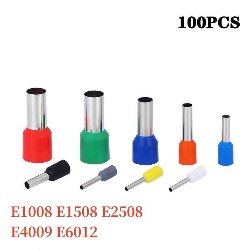 100pcs E1008 E2508 E4009 E6012 ฉนวน Ferrules Terminal บล็อกสายไฟ End ...