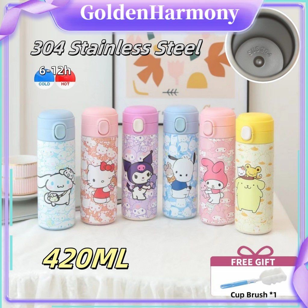 COD SANRIO ขวดน้ำน่ารัก 420 มล. แก้วเก็บความร้อนสแตนเลส 304 แก้วน้ำนักเรียน Kuromi Hello Kitty ...