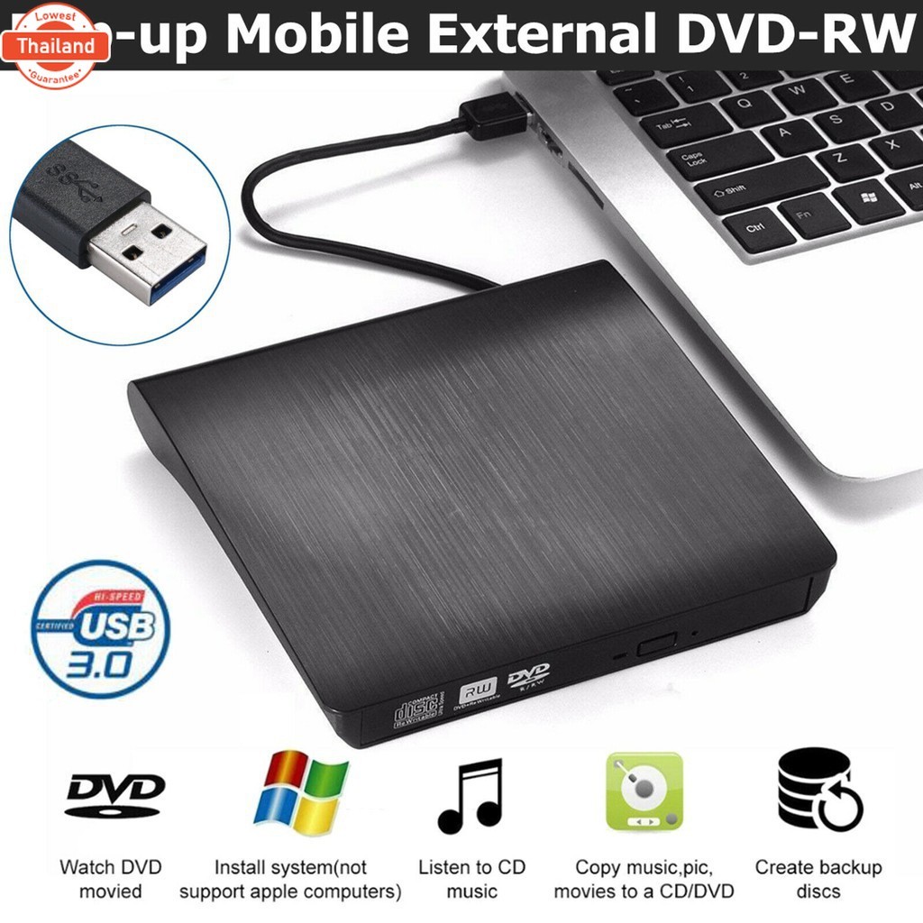 【จัดส่งจากประเทศไทย】USB 3.0 Ultra Slim External DVD-RW Burner/CD/Rewrite/ออปติคัลไดรฟ์แพกพาสีดำ ...