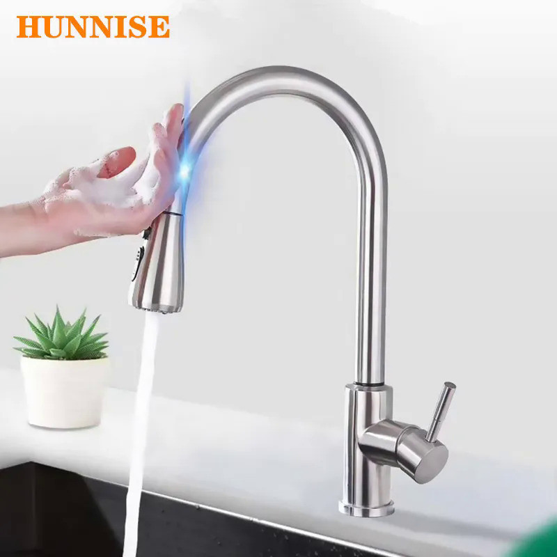 Touch Kitchen Faucet of Brushed Nickel Pull Out Kitchen Mixer Tap Hot ...