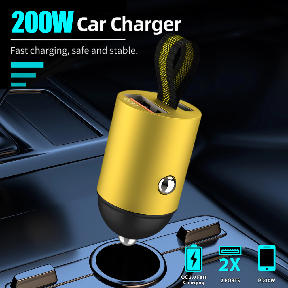 Universal Mini Car USB Charger 200W ไฟแช็กรถยนต์ Fast Charging Type-C ...