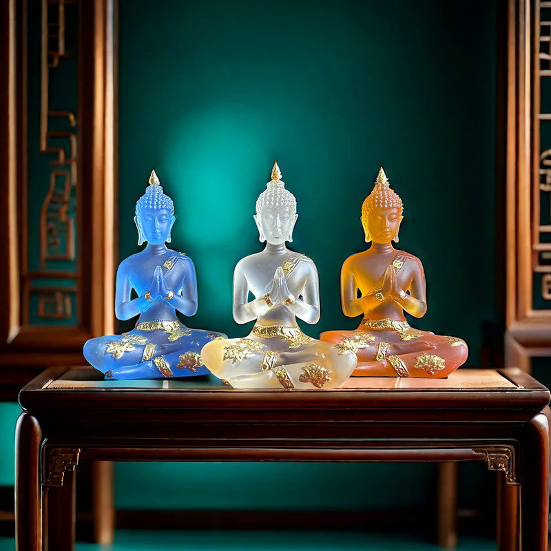 Mini Transparent Buddha Statue Zen Gesture Clear Thai Buddha Resin ...