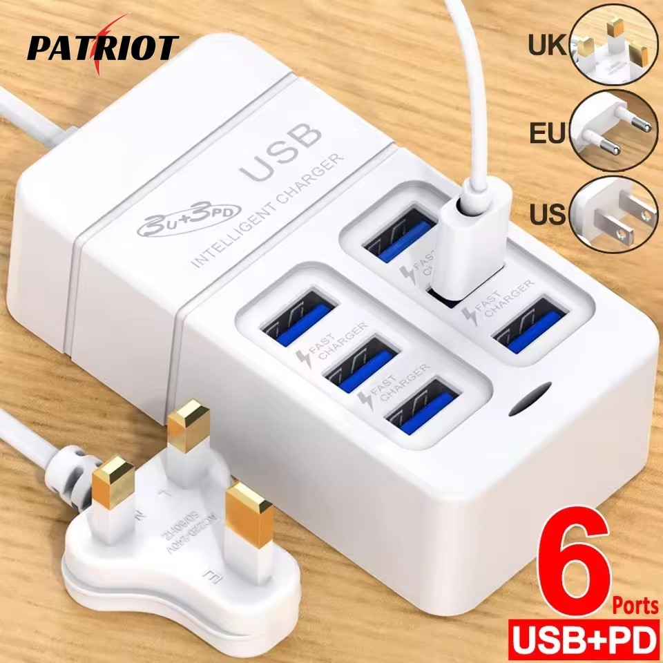 35w Quick Charging Wall Hub - 6 พอร์ต PD USB Travel Charger - 6USB 3USB-A + 3USB-C ซ็อกเก็ต ...