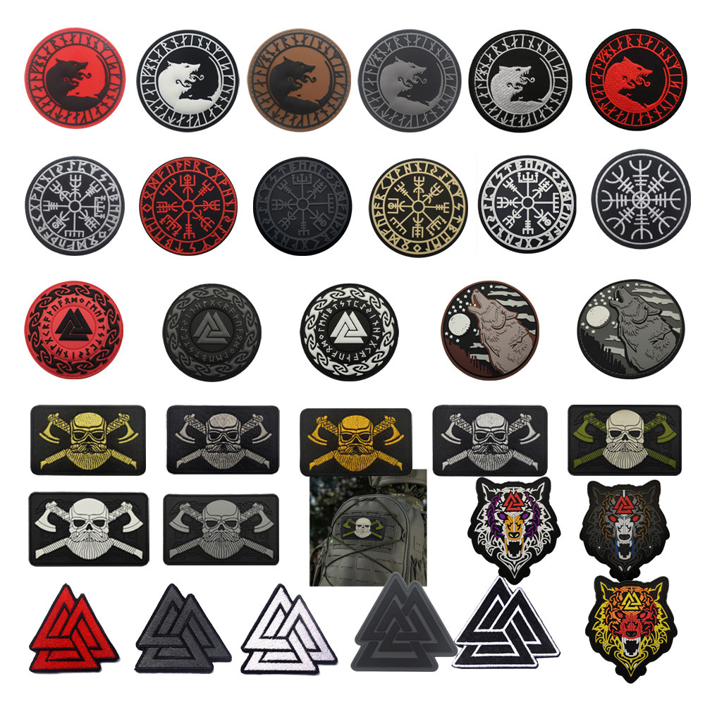 อุปกรณ์เสริมกระเป๋ากลางแจ้ง ไวกิ้ง Lunavin Odin โลโก้หัวหมาป่าเข็มทิศเย็บปักถักร้อย patch Velcro ...
