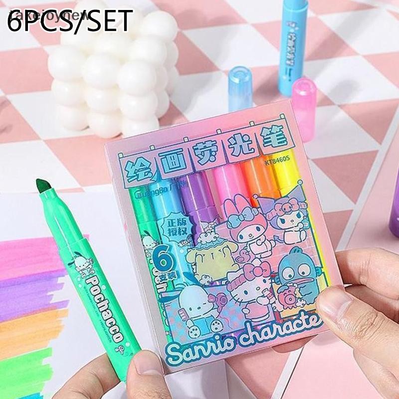 [takejoynew] 6 ชิ้น/กล่องน่ารัก Sanrio อะนิเมะภาพวาดปากกาสูงชุด Art Fluorescent Markers ปากกาไฮ ...