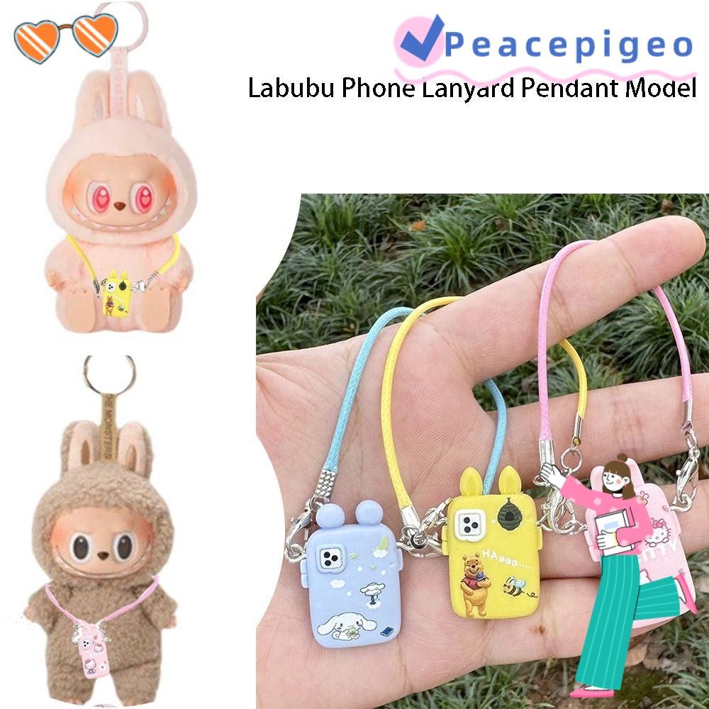 PEACEPIGEO Labubu โทรศัพท์ Lanyard จี้, หมีมินิตกแต่ง Labubu คอแขวนอุปกรณ์เสริม, การ์ตูนโทรศัพท์ ...