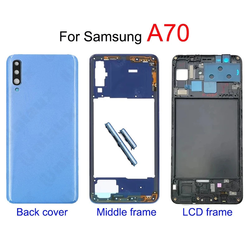 สําหรับ Samsung Galaxy A70 ฝาหลังแบตเตอรี่ A705F เคสพลาสติก + กรอบกลาง ...