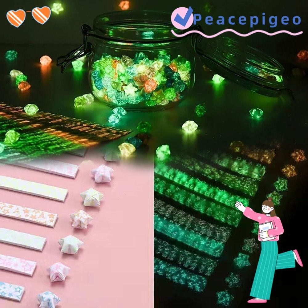 PEACEPIGEO 210 แผ่น Star Origami กระดาษ, Luminous การ์ตูน Star แถบกระดาษ, น่ารักที่มีสีสัน ...
