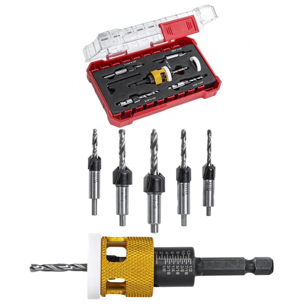 5 Pcs Adjustable Countersink Drill Bit Set with Depth Stop for ...