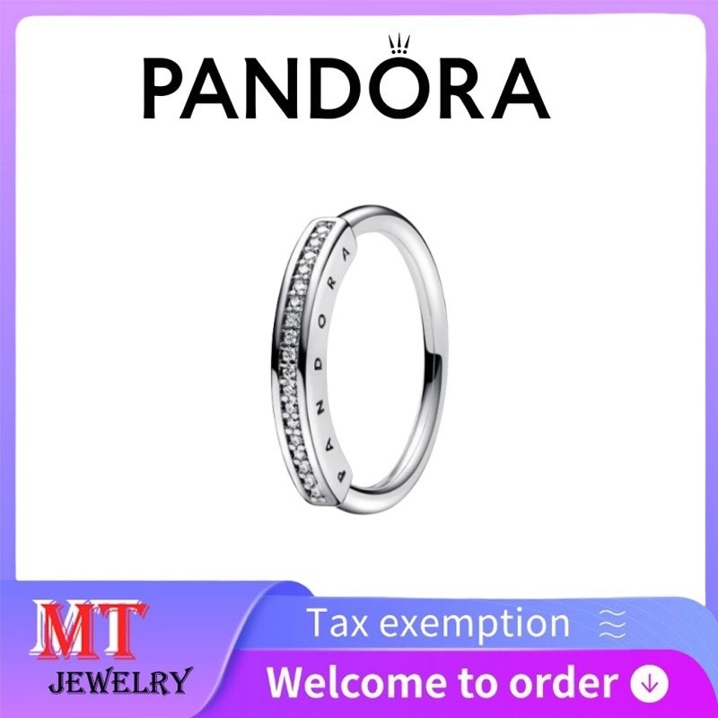 ขายร้อน100% S925เงินสเตอร์ลิงคู่สุภาพสตรี Pandora เครื่องประดับ DIY Pandora SIGNATURE I-D pavé ...