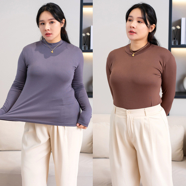 เสื้อคอเต่าสาวอวบ เสื้อคอเต่า เสื้อยืดคอครึ่งความสูงของผู้หญิง Daifa ...