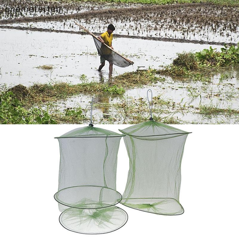 Rten 2/3ชั้นพับรอบตาข่ายไนลอนกรอบโลหะปูตกปลาสุทธิปลากุ้งเหยื่อดักหล่อ ...