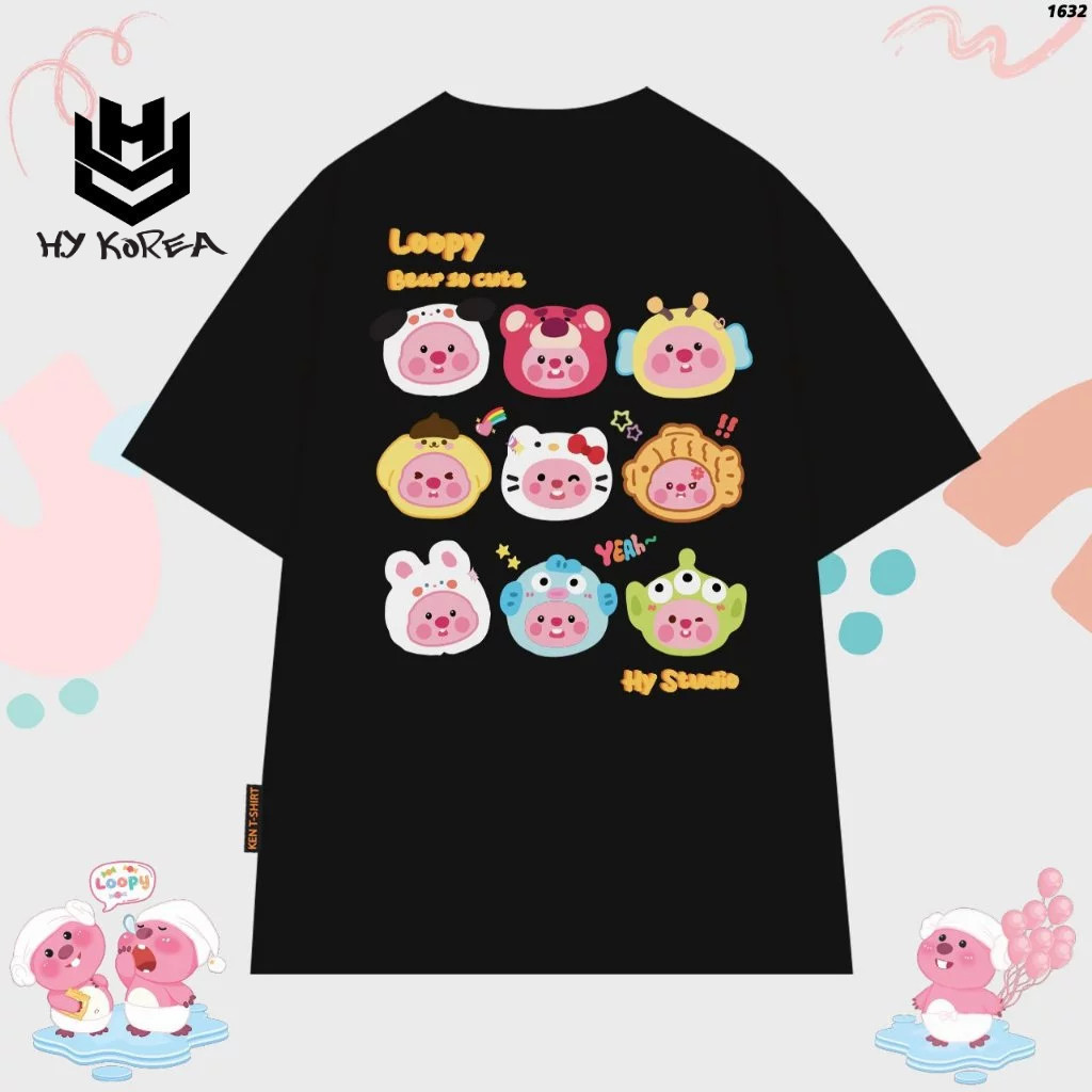 เสื้อยืด Loopy HY KOREA Multi-headed Loopy 1632 แขนหลวม ลายน่ารัก จัด ...