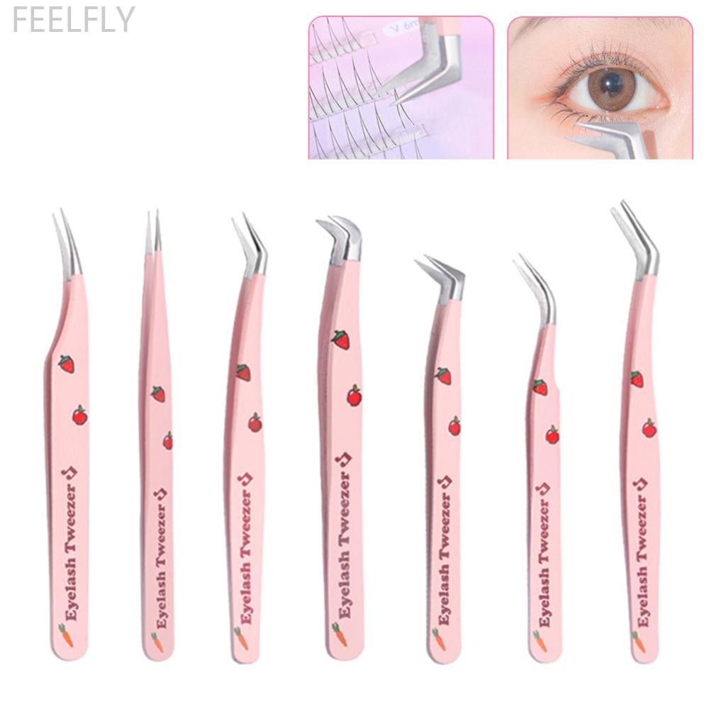 Feelfly 6 ประเภทแหนบขนตาปลอมสแตนเลส Anti-static Pincet โค้ง Strip 3D ...