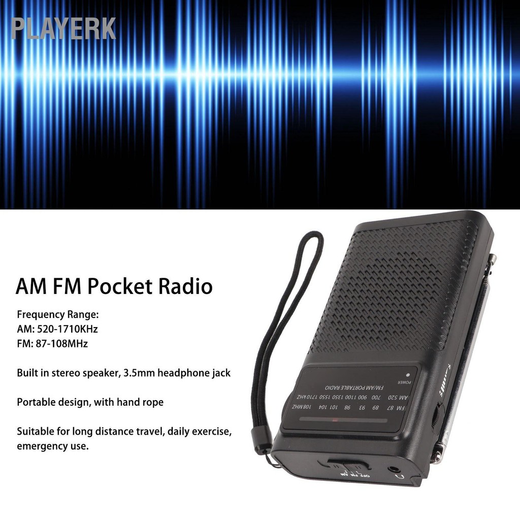 Playerk AM FM Pocket Radio with Speaker 3.5mm Jack Battery Powered ...