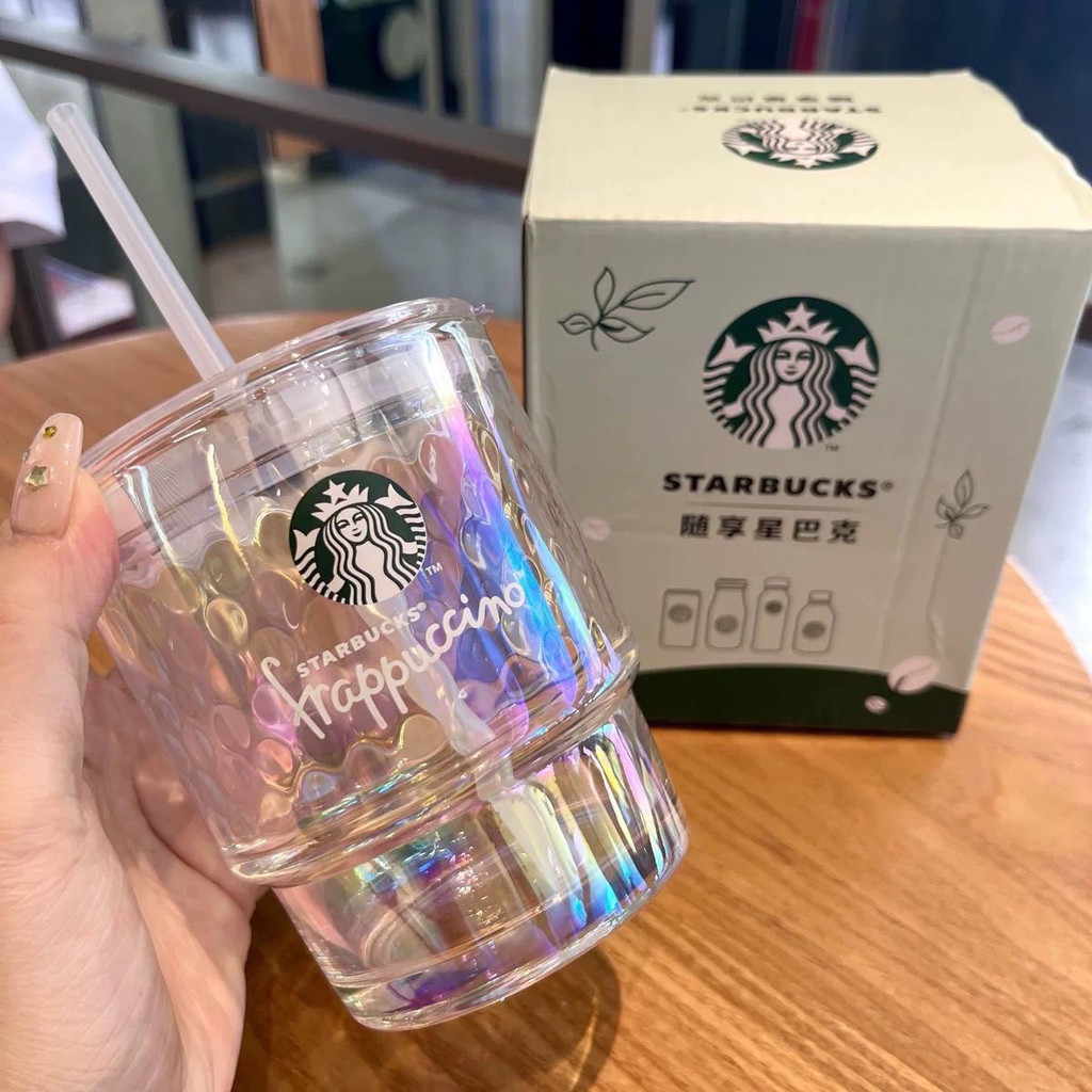 ★Ins Starbucks Cup Starbucks Enjoy ถ้วยฟางแก้วสไตล์ใหม่ประกายขนาดเล็กสีสันสดใส 450ml หลอดซิลิโคน ...