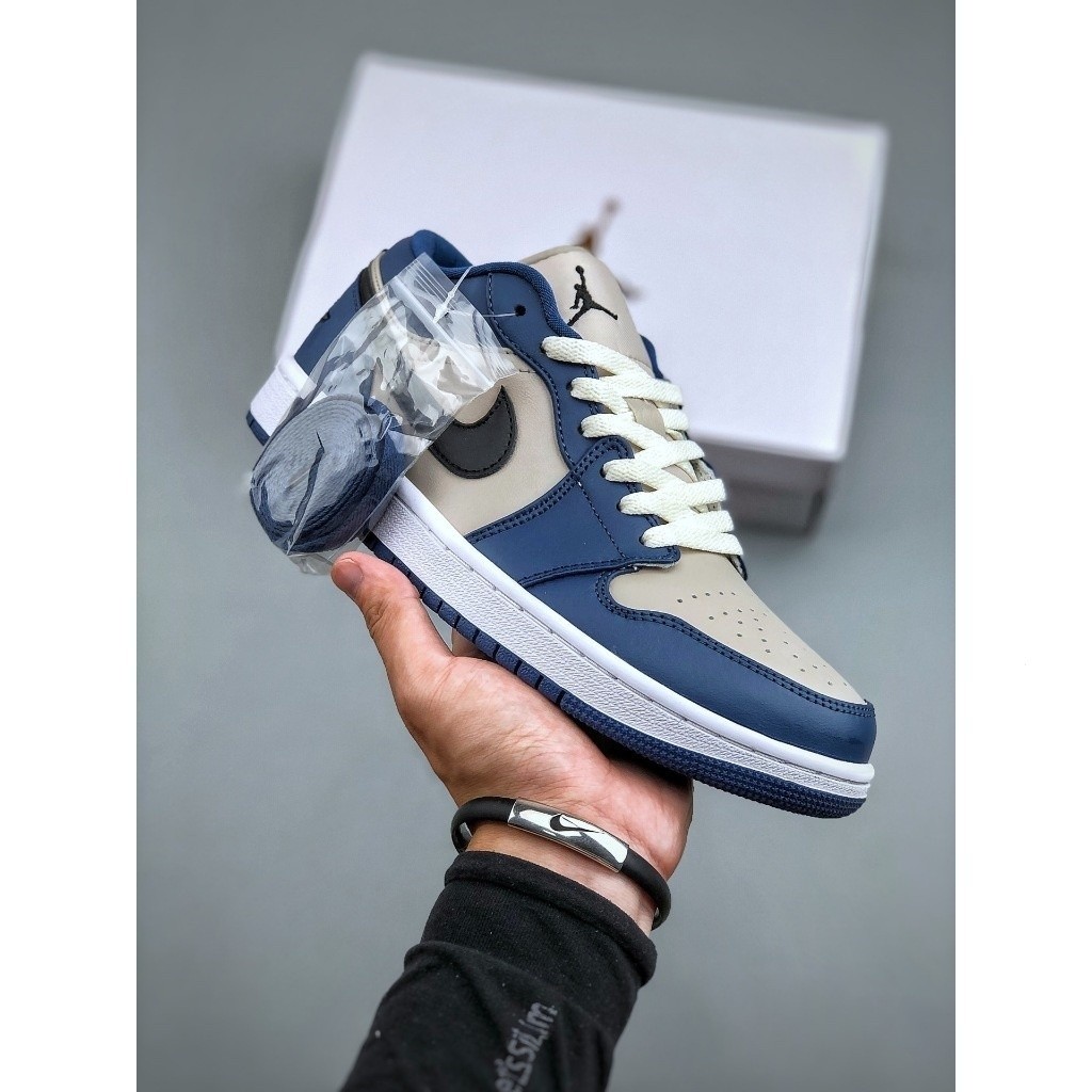 [ของขวัญฟรี] uA Air Jordan 1รองเท้าบาสเก็ตบอล "สีน้ำเงินและสีเทา" ต่ำ ...