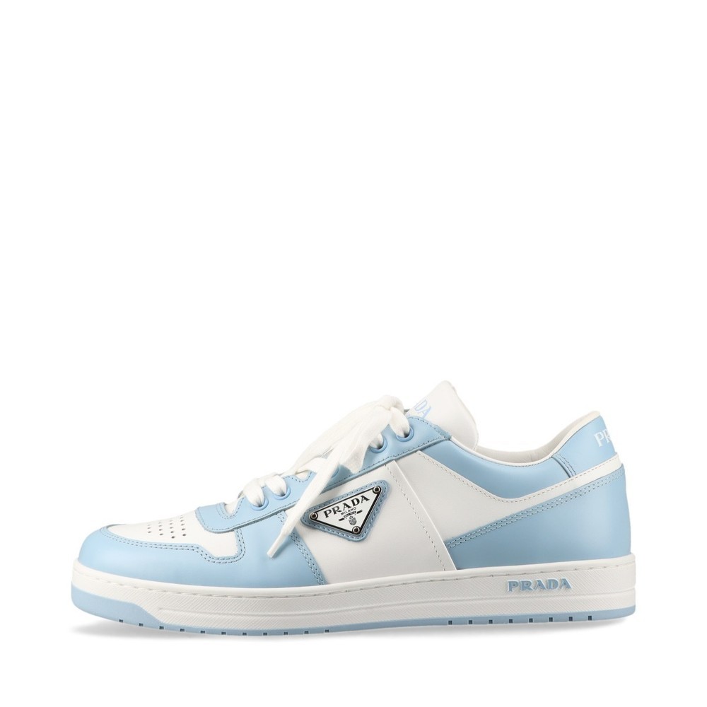Prada Downtown Leather Sneakers 6 Unisex สีฟ้าอ่อน x สีขาว 2EE364 โลโก้สามเหลี่ยม กล่องใหม่ ...