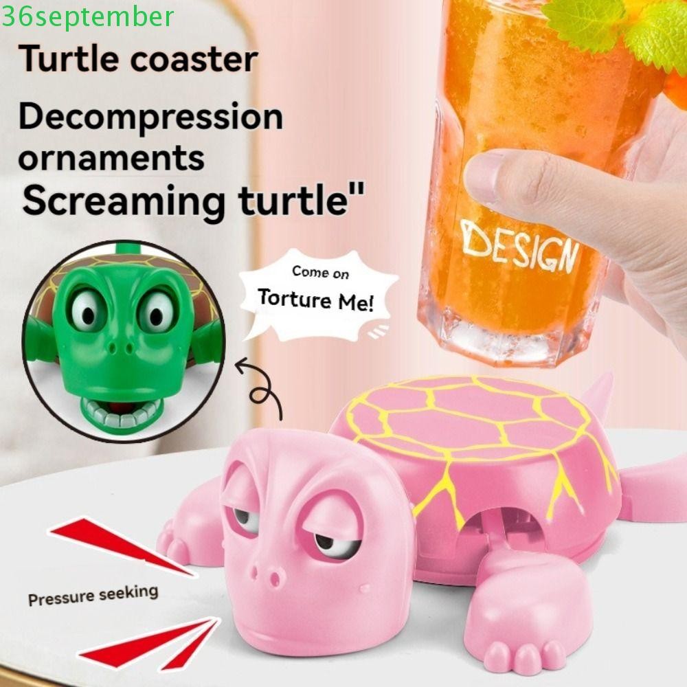 SPEPEMBER Panicked Turtle Coaster, กดมีเสียง Creative Turtle Base Cup Mat, แบบพกพา Gaping Eyes ...