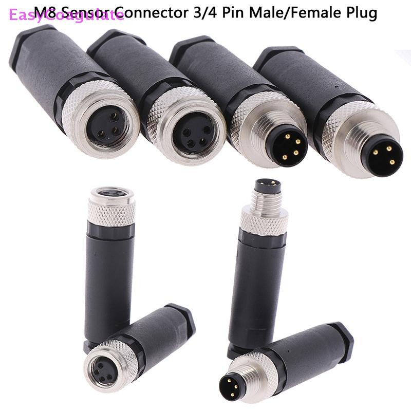 Eas 1 PC M8 Sensor Connector 3/4 Pin ปลั๊กมุมตรงชาย/หญิง Ate | Shopee ...