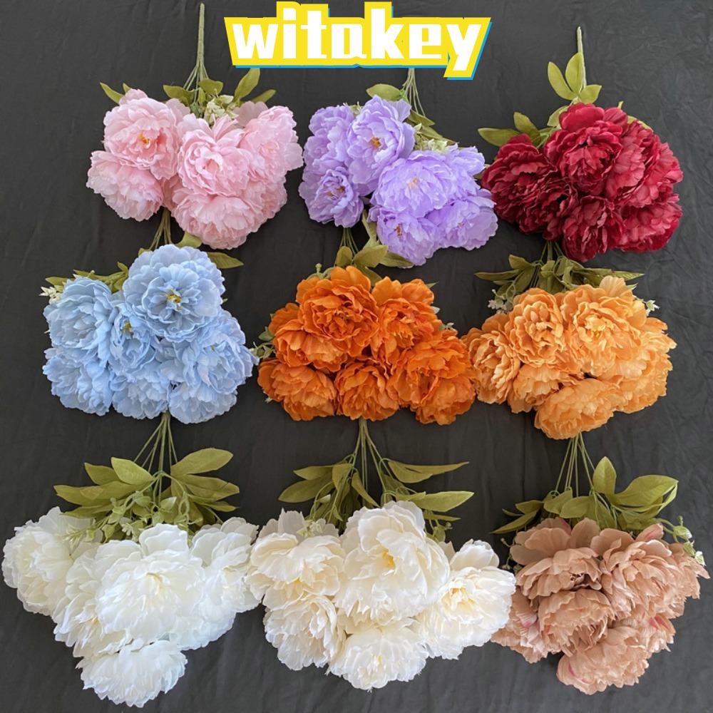 WITAKEY ช่อดอกไม้ดอกโบตั๋นประดิษฐ์, ของขวัญตกแต่งโต๊ะดอกโบตั๋นดอกไม้ผ้าไหม, 7 หัว DIY 42 ซม. ...