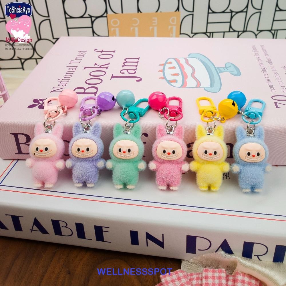 Wellnessspot Flocking Labubu Key Ring, ลูกปัดซิลิกาเจลนั่งลง Labubu จี้ ...