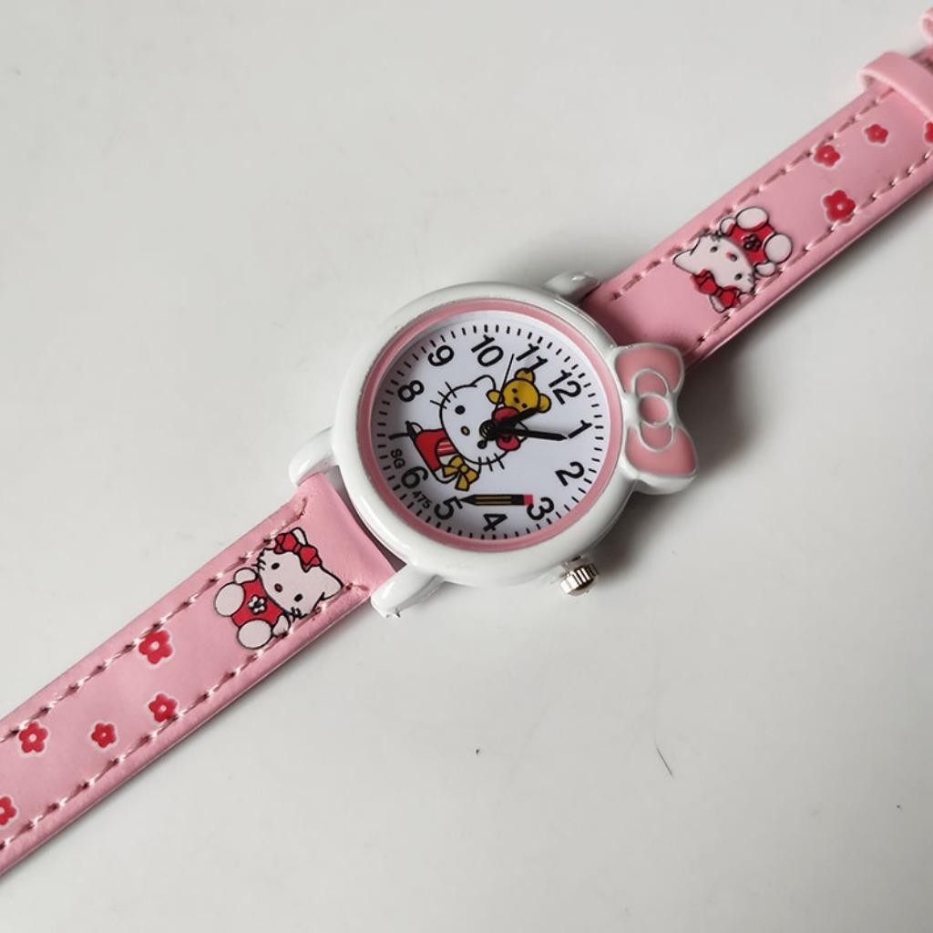 Hello Kitty Kids Quartz Watch Round Small Dial Cartoon Print PU Strap ...