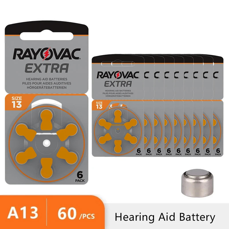 แบตเตอรี่เครื่องช่วยฟัง 60 ชิ้น A13 13A 13 P13 PR48 1.45V RAYOVAC EXTRA แบตเตอรี่ซิงค์แอร์สำหรับ ...