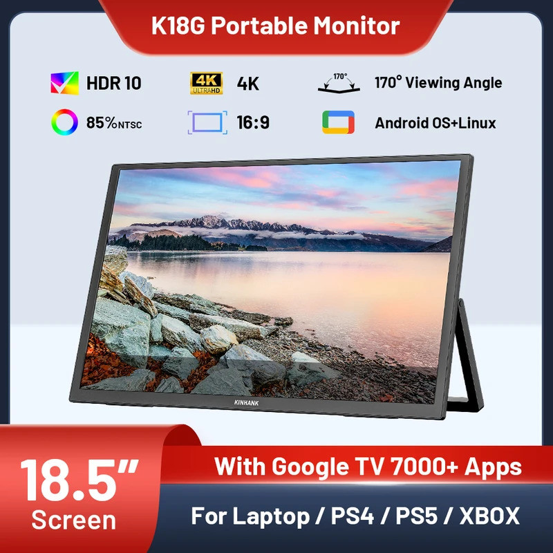 จอภาพพกพา K18G ขนาด 18.5 นิ้ว 4K พร้อม HDR10 ระบบปฏิบัติการ Android Linux และ Google TV พร้อมแอพ ...