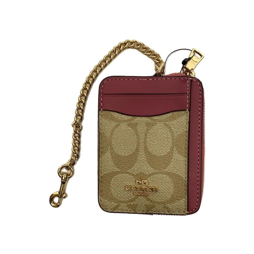 COACH C0058 Zip Card Case Signature Canvas PVC PNK Monogram Coin for ...