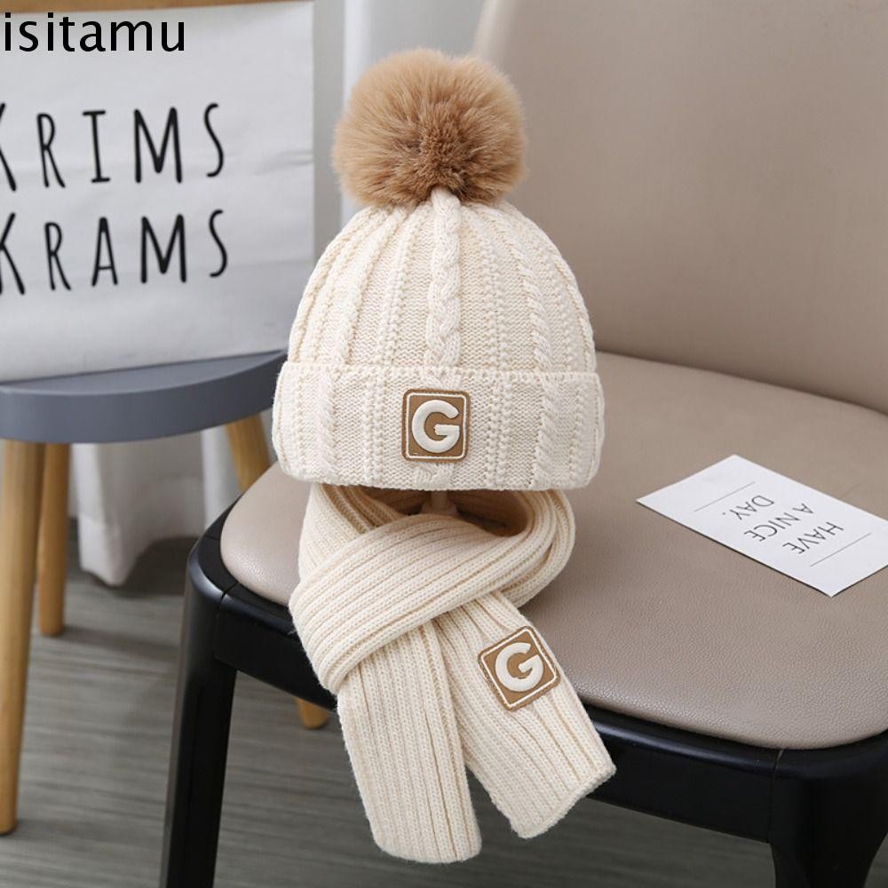 Isitaft หมวกเด็กพร้อมผ้าพันคอ, Thicken Plush Ball เด็กโครเชต์หมวก ...