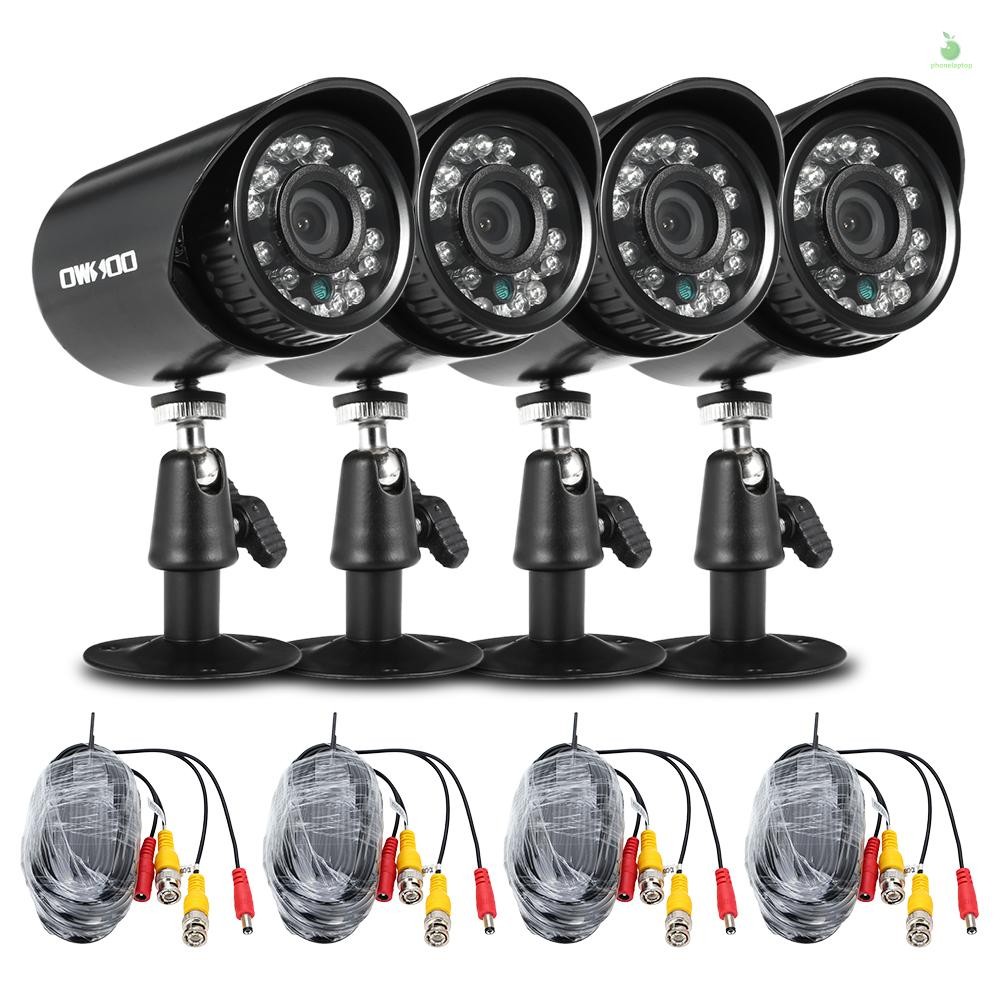 Owsoo 4*720P 1500TVL AHD กล้องวงจรปิดกันน้ํา + 4*60ft สายเฝ้าระวัง ...