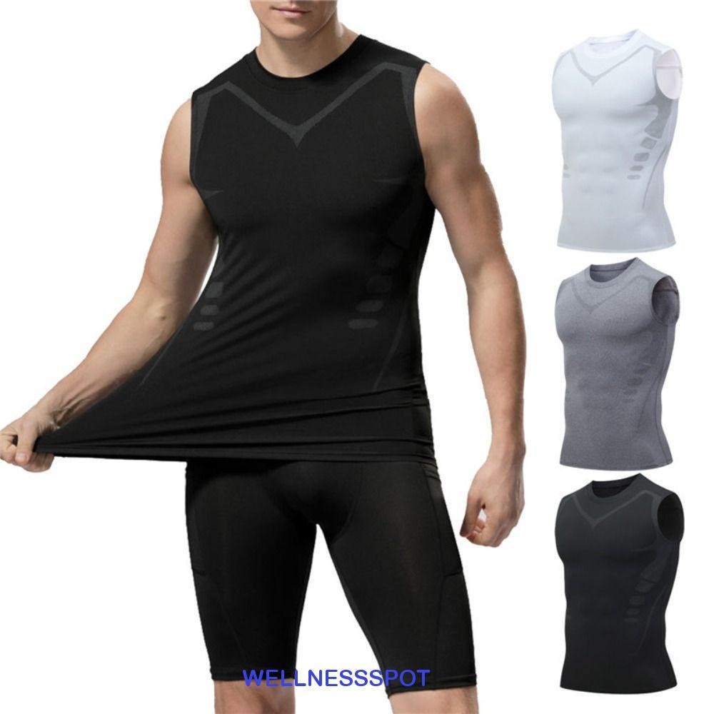Wellnessspot Men Ice-Silk Slimming Vest, เสื้อกั๊กการบีบอัด Body Shape Ionic Shaping, ยืดหยุ่น ...