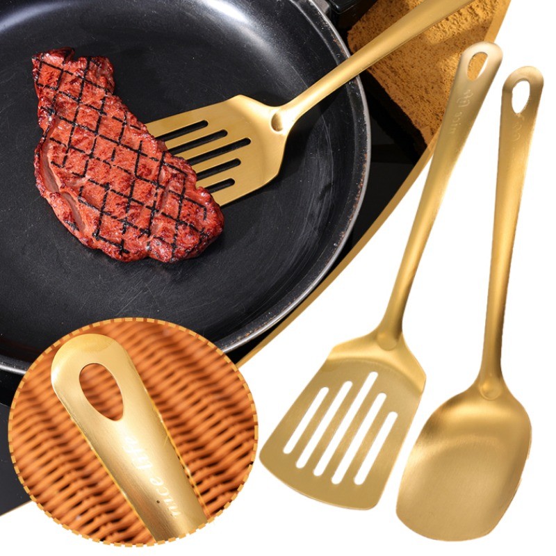Creative Gold Plated Long Handle Non Stick ไม้พายไม้พายสแตนเลสชุด ...