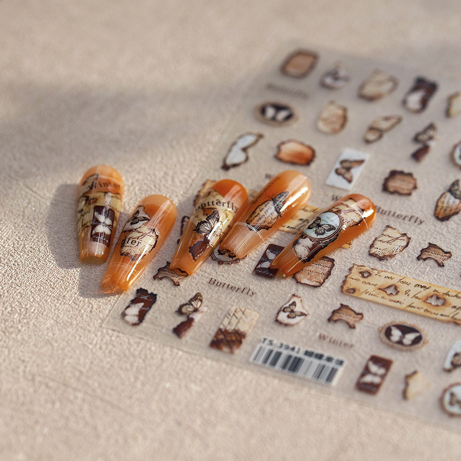 [Meow.sensei]magico Moji Tielu สติกเกอร์ติดเล็บลายผีเสื้อสีน้ำตาลแบบ ...