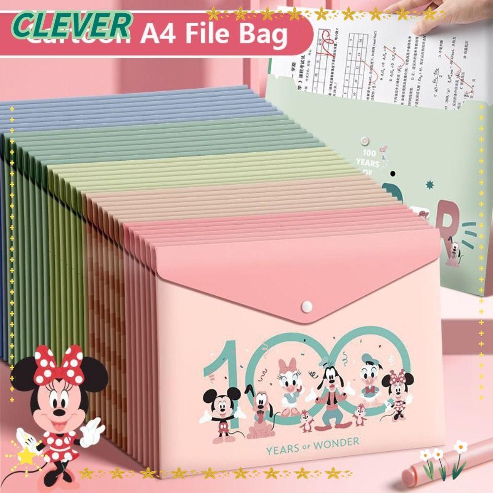 CLEVER 5 ชิ้น/เซ็ตโฟลเดอร์แฟ้ม A4, Stitch/Mickey Snap-fastener กระเป๋า ...