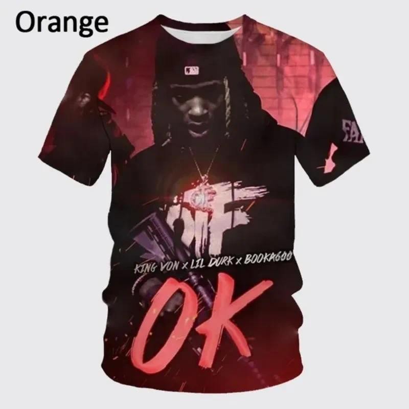 Rapper King Von 3D พิมพ์เสื้อยืดลําลองผู้ชาย Hip-hop Cool Harajuku ...