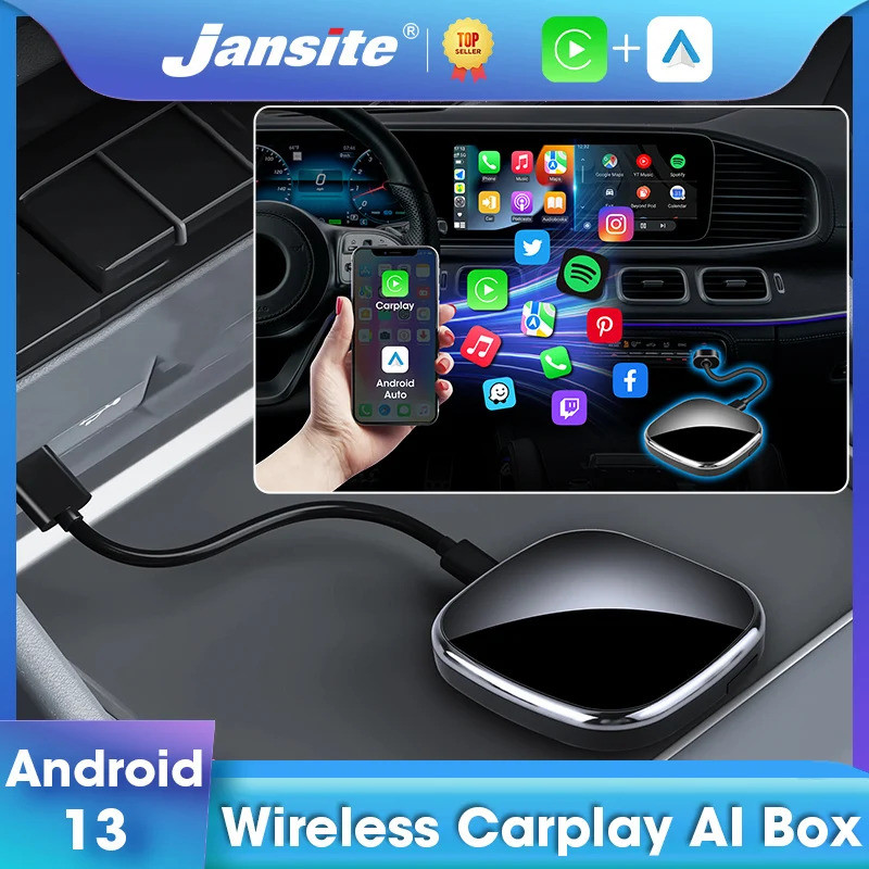 กล่อง AI Carplay 4-core Jansite Android 13 ไร้สาย CarPlay อะแดปเตอร์ Android Auto สำหรับ Audi ...