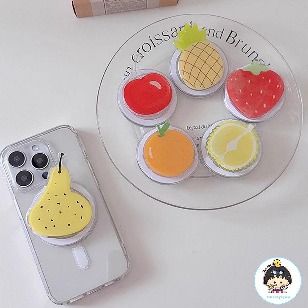 เกาหลีน่ารักการ์ตูนผลไม้แม่เหล็กโทรศัพท์ Griptok Grip Tok Stand สําหรับ IPhone 16 พับไร้สายชาร์จ ...