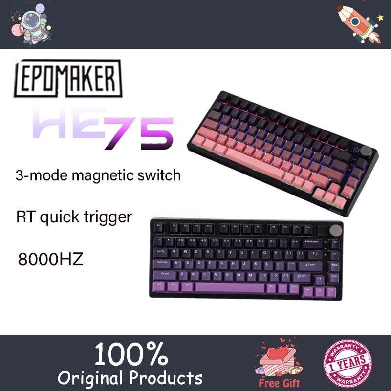 Epomaker HE75 E-sports คีย์บอร์ดแกนแม่เหล็กสามโหมดการเชื่อมต่อไร้สาย ...