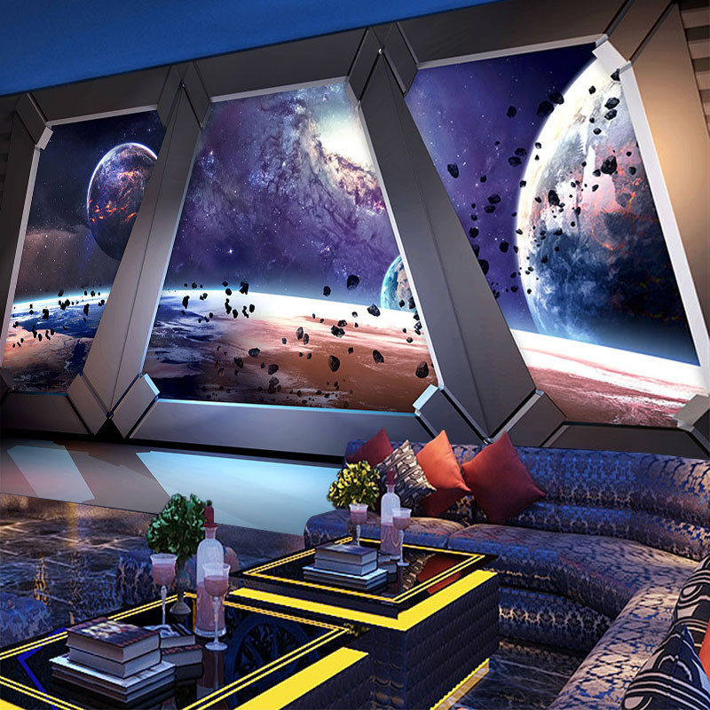 3d Science Fiction Technology Space Cabin Planet วอลล์เปเปอร์ KTV VR Room Bar ห้องนอนพื้นหลัง ...
