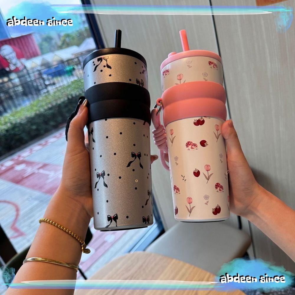 ABDEENSINCE ถ้วยสูญญากาศเชอร์รี่สีแดง, 700ML 316 ขวดน้ําเก็บความร้อนสแตนเลส, โบว์ดอกไม้สีชมพูทน ...