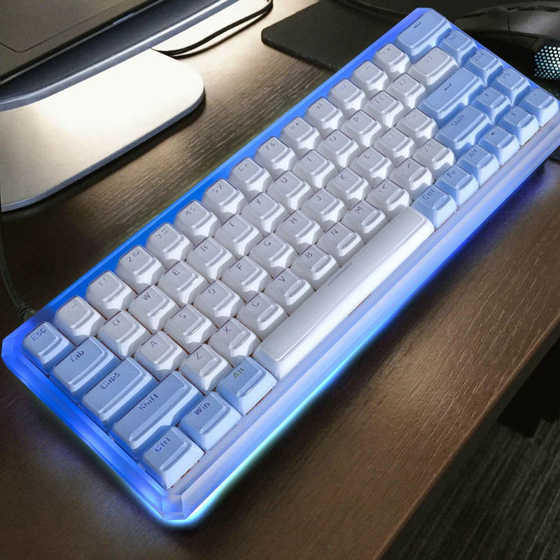 White-Blue Jelly Round 136 Font Translucent Key caps Cherry Profile for ...