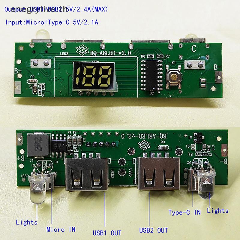 Ef&3c 5V 2A Digital Display Circuit Strip Module TYPE-C Micro USB A8188Mobile Power เมนบอร์ด ...