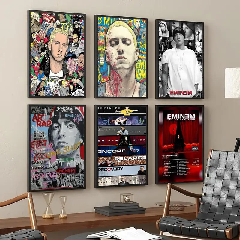 Eminem Hip Hop Rapper Self-Adhesive โปสเตอร์หรูหราสติ๊กเกอร์ติดผนังห้อง ...