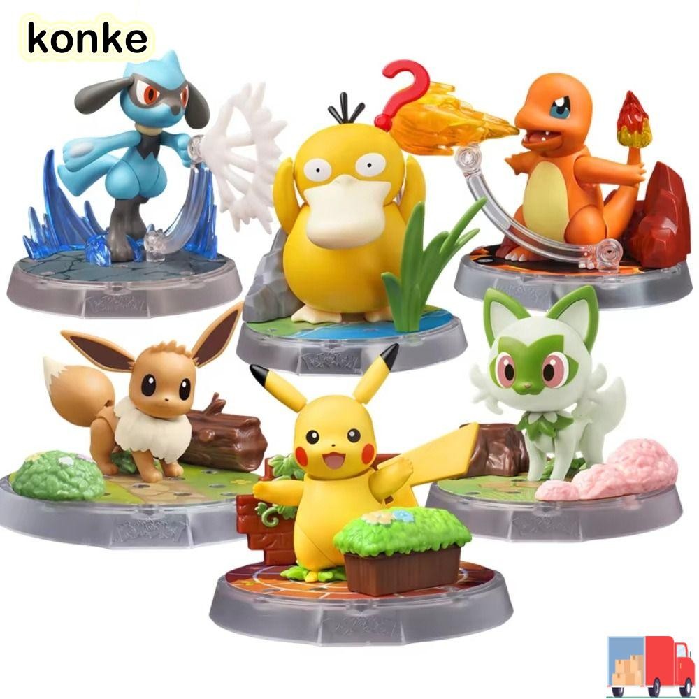รูป KONKE Blokees, พลาสติก Eevee Sprigatito Pikachu Action Figure ...