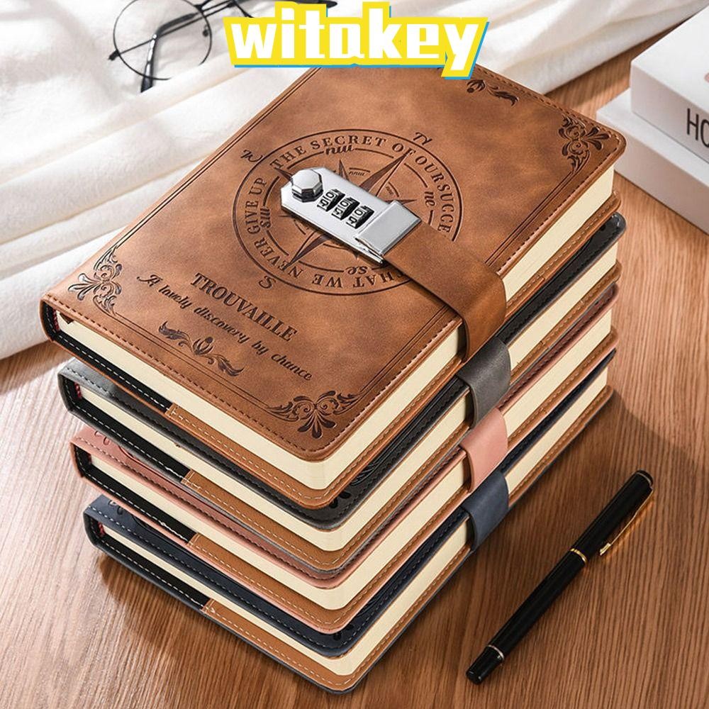 WITAKEY Notepad, PU หนัง 200-Page สมุดบันทึกรหัสผ่าน, Creative A5 Retro พร้อมรหัสผ่านล็อคไดอารี่ ...